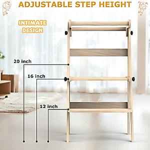 Toddler Step Stool, Folding Wooden Step Stool, Montessori Toddler Tower, Kids Step Stool Toddler Tower, Kitchen Step Stool Helper for Toddlers, Kitchen Step Stool Helper Standing Tower