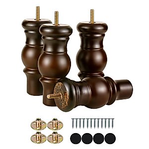 Maricome 6 Inch Wood Sofa Legs Walnut Turned Round Bun Wooden Furniture Legs Set of 4