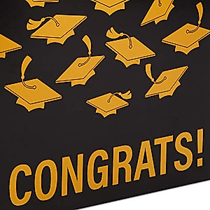 Hallmark 8" Graduation Card Box (Gold and Black, "Congrats!") Foldable Cardboard Box for Grad Parties and Open Houses