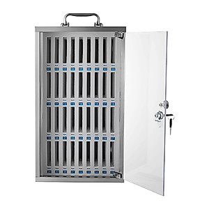 BANLICALI Phone Locker, 36-Slot Stainless Steel Cell Phone Locker Box, Desktop & Wall-Mounted Cell Phones Storage Cabinet with Door Locks and Handle for Classroom Office Employees Silver