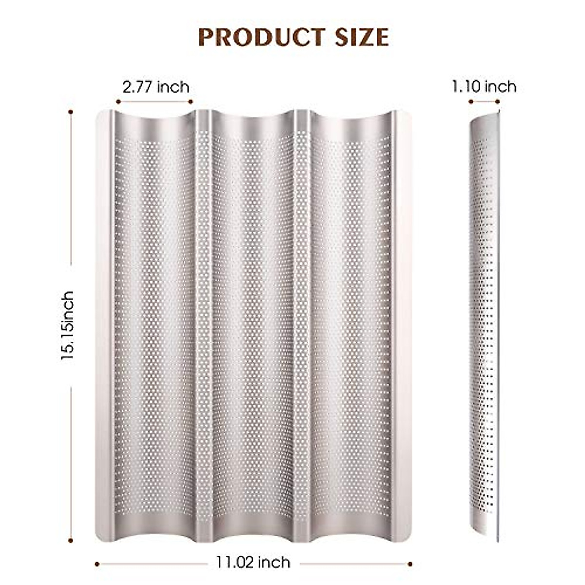 Fulimax Baguette Pan, French Bread Pans For Baking Pan, Nonstick 3 Slots Perforated Italian Loaf Pan Mold Long French Bread Pan,Golden