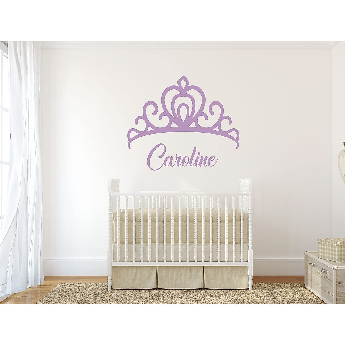 Personalized Name Vinyl Wall Decal with Princess Crown - Tiara Home Decor for Teen Girl's Bedroom, Nursery, or Playroom - Removable Sticker