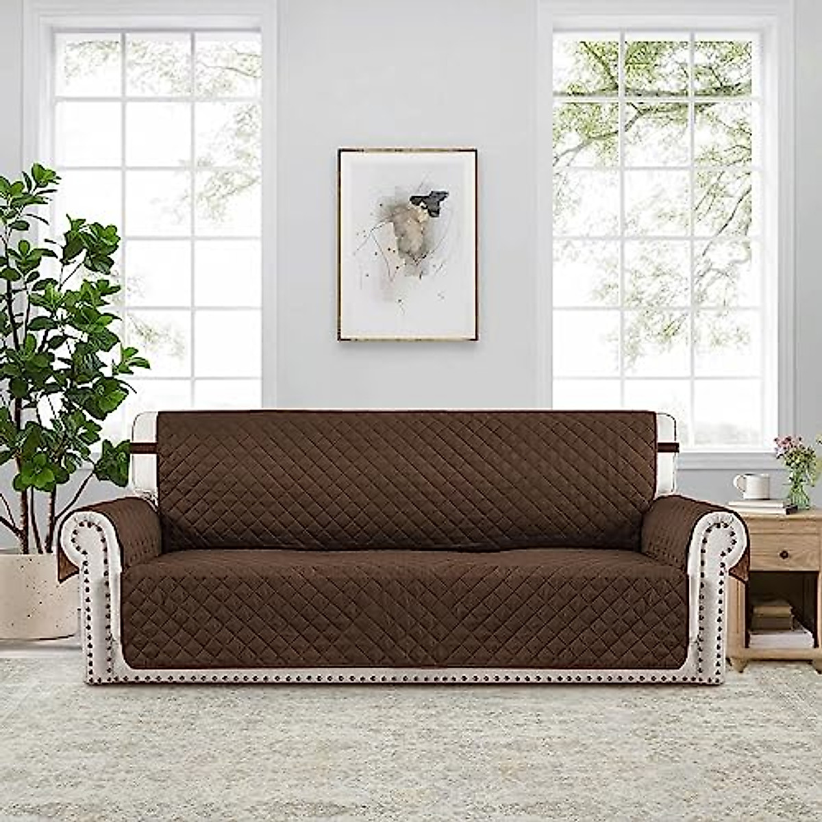 RHF Reversible Sofa Cover, Couch Covers for Dogs, Couch Covers for 3 Cushion Couch, Couch Covers for Sofa, Couch Cover, Sofa Covers for Living Room,Sofa Slipcover,Couch Protector(Sofa:Chocolate/Beige) Large