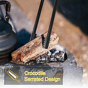 16'' Fireplace Tongs, Chiminea Tongs, Fire Tongs Firewood Grabber Tool with Scissor Shape Serrated, Log Claw Tongs for Bonfire Campfire Fire Pit Outdoor Indoor, Log Grabber Tongs Rustproof