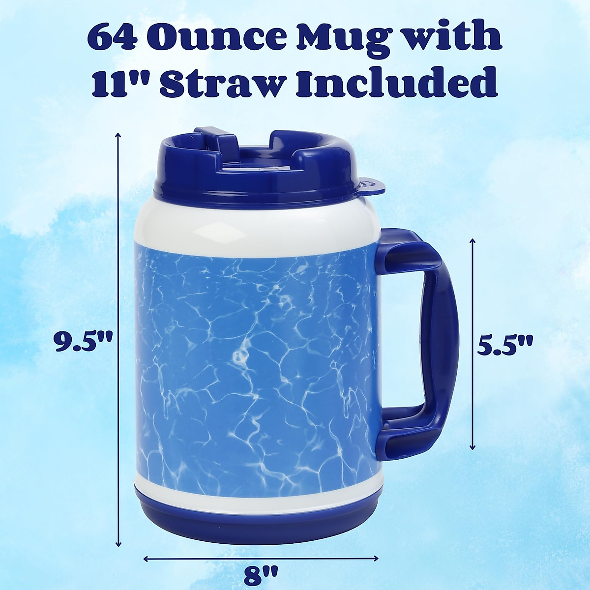 64 Ounce Insulated Mug with Lid Handle Flexible Straw with Cap, Large Plastic Cup for Cold Drinks with Dual Wall Insulation, Convenience Store Soda Mug