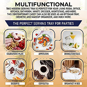 Acrylic Serving Tray with Gold Handles, 16" x 12" Decorative Trays for Coffee Table, Spill Proof Food and Drinks Server, Ottoman Tray for Countertop, Kitchen, Vanity, Serving Party Platter (Marble)