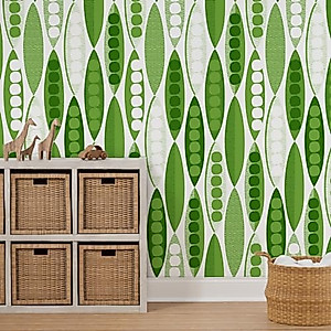 Spoonflower Peel & Stick Wallpaper 9ft x 2ft - Pod Mod Modern Green Mid Century Vegetable Custom Removable Wallpaper