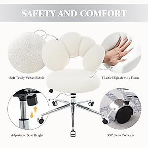 Home Office Chair, Criss Cross Chair with Wheels, Cross Legged Office Chair Armless Desk Chair with Height Adjustable, 360 Swivel Fabric Vanity Chair for Home, Office, Small Space, Bed Room, White