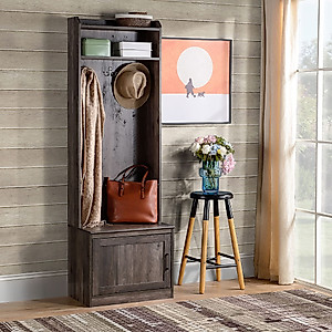 HOMCOM Narrow Hall Tree with Shoe Storage Bench, Rustic Entryway Bench with Coat Rack, Accent Coat Tree with Storage Shelves for Hallway, Mudroom, Brown