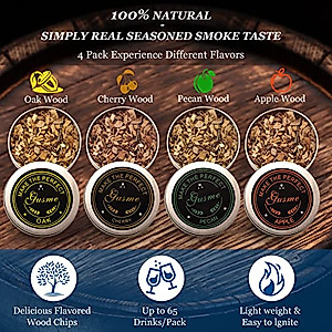 Cocktail Smoker Kit with Torch for Infuse Cocktail Whiskey,Wine, BBQ,Flavor Drink Smoker Include Oak, Cherry, Apple and Pecan Wood Chips,Whiskey Smoker Gifts for Men（No Butane）