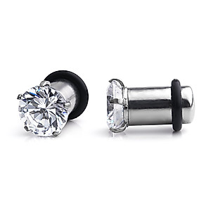 Ruifan 316L Surgical Steel Single Flare Prong Set Clear CZ Ear Stretcher Expander Plugs Piercing Gauge with O-Ring 2G(6mm)- Sold As a Pair