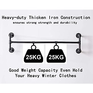 YLFAHXP Industrial Pipe Clothes Rack, Heavy Duty Detachable Wall Mounted Iron Garment Bar, Multi-purpose Clothing Rack Hanging Rod Organizer for Closet Storage (Black)