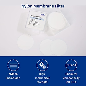 COBETTER 100 Pieces/Pack Nylon Disc Membrane Filters 47mm Diameter 0.45µm Pore Size pH 3-14