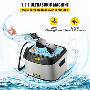 VEVOR Ultrasonic Machine, 1.2L Ultrasound Cleaner Machine, 40KHz Diamond Cleaner, 4 Buttons Jewelry Cleaner Machine, 70W Professional Ultrasonic Cleaner for Jewelry, Eyeglasses, Watches, Coins, Rings