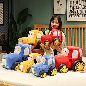 XIYUAN Car Plush Tractor Stuffed Cushion Truck Toy Super Cute Car Plush Pillow - Soft Plush Toy for Little Boys, Girls, Babies and Toddlers - Great Gift (Red)