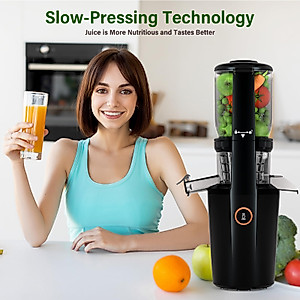 Cold Press Juicer，Slow Masticating Juicer,4.2-inch Large Bore Feed Chute， Juicer Machines Vegetable and Fruit,Easy to Clean, High Juice Yield,250W (black)