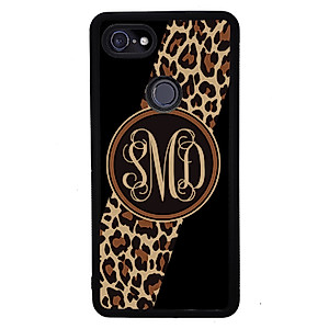 Leopard Animal Skin Script Monogram Black Rubber Phone Case Compatible With Google Pixel 8 Pro, 8a, 8, 7a, 7, Pixel 7 Pro, 6a, Pixel 6 Pro, 6, 5, 4a 5G, 4a 4G, 4, 4 XL, 3a, 3a XL, 3, 3 XL, 2 XL