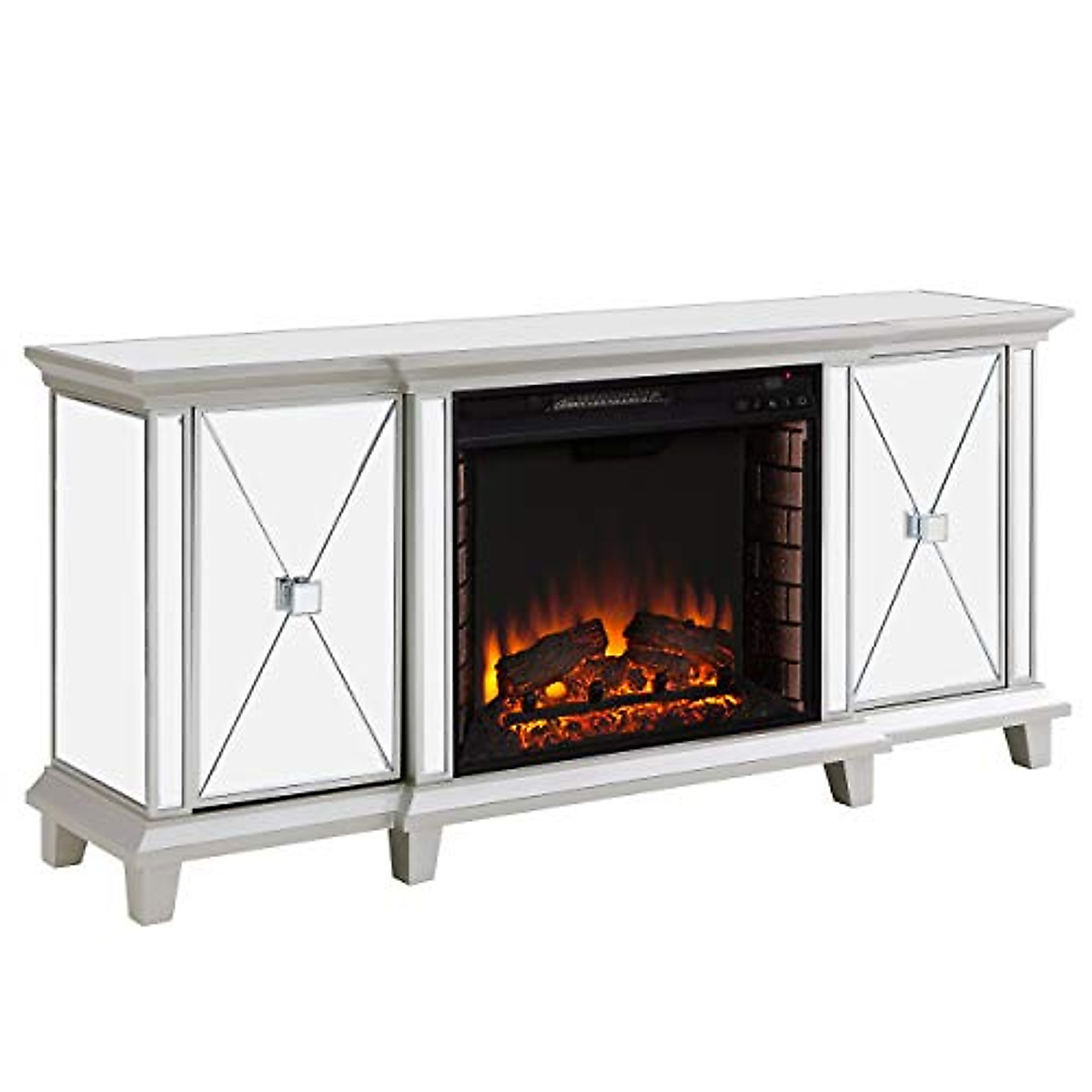 SEI Furniture Toppington Mirrored Media Console Electric Fireplace, Silver