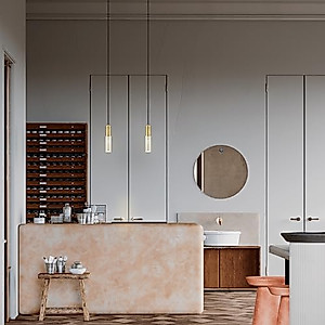 Pendant Lights Kitchen Island, Ceiling Hanging LED Vanity Light Fixtures with 3000K, Modern Crystal Cylindrical Shape Pendant Modern Kitchen Island Lighting for Dining Room, Bar- 2 Pack (Gold)