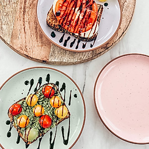 Mora Ceramic Plates Set, 7.8 in - Set of 6 - The Dessert, Salad, Appetizer, Small Dinner etc Plate. Microwave, Oven, and Dishwasher Safe, Scratch Resistant. Kitchen Porcelain Dish - Assorted Colors