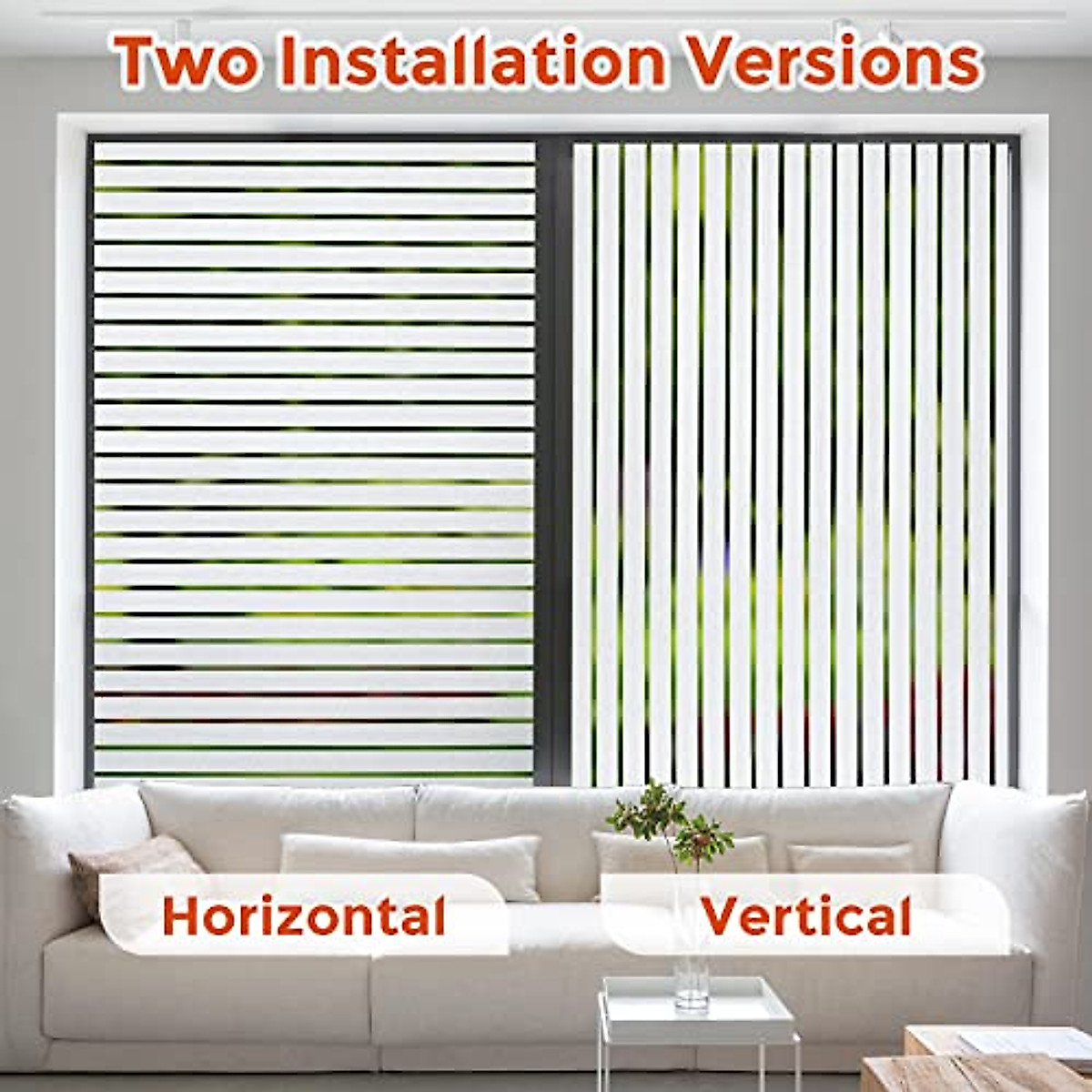 Viseeko Window Privacy Film: Blinds Frosted Glass Window Film Stripe Patterns Window Frosting Film Non-Adhesive See Out Not in Static Cling Glass Film for Bathroom Home Office Kids Study Meeting Room