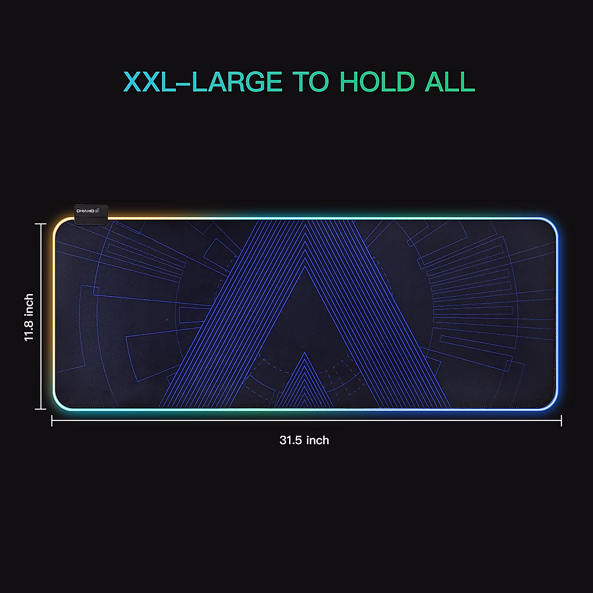 OHAHO RGB Gaming Mouse Pad Large, Over Sized Glowing LED Extended Mouse pad, Non-Slip Rubber Base Computer Keyboard Mouse Mat (Blue 31.5" x 11.8")