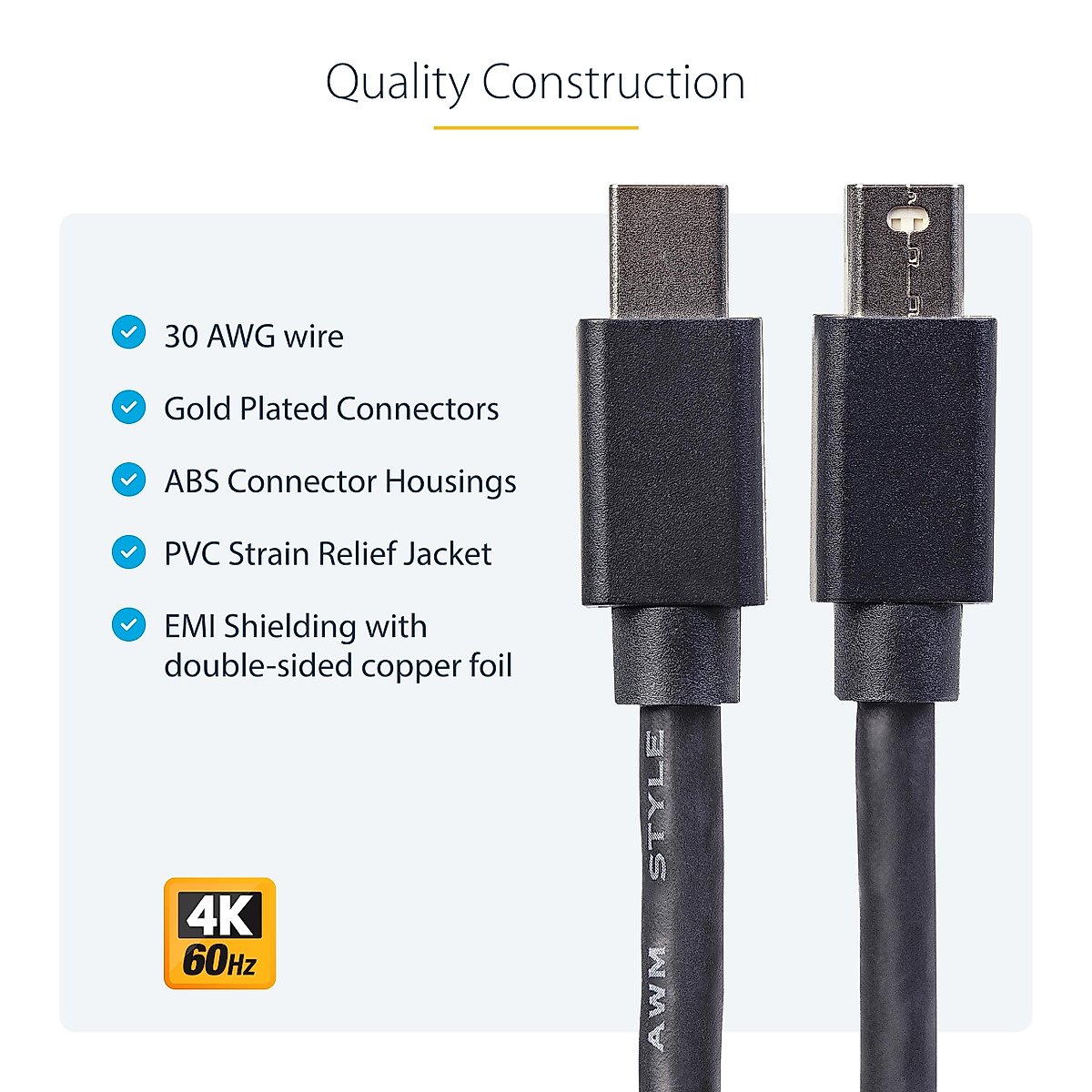 StarTech.com 3ft (91cm) Mini DisplayPort Cable, 4K UHD Video, mDP 1.2 Cable, M/M mDP Cord, Mini DisplayPort (Not Thunderbolt)