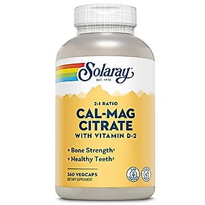 Solaray Calcium Magnesium Citrate 2:1 Ratio with Vitamin D2, Healthy Bone, Muscle & Nerve Support, 60 Serv, 360 VegCaps