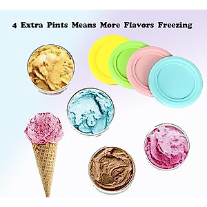 Ice Cream Containers Replacement Pints and Lids 24oz for Ninja Creami Compatible with NC500 NC501 Deluxe BPA-Free Dishwasher Safe Airtight Leaf-Proof 4 Pack Pink Green Blue Yellow