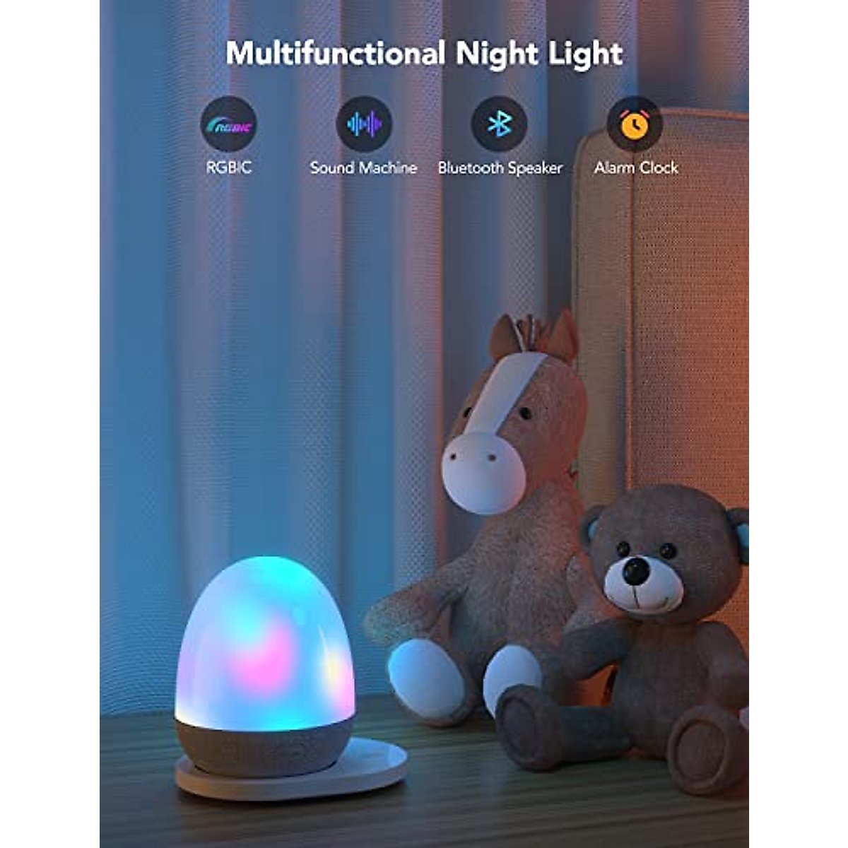 Govee RGBIC Easter Night Light, Sound Machine, Bluetooth Speaker in One, 60+ Music, Game & Sence Modes, Portable Table Lamp with Charging Base, White Noise Machine, Sleep Trainer for Gentle Wake Up