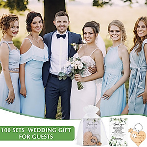 Seeloowy 50 Sets Wedding Souvenir for Guests Includes Wood Heart Puzzle Keychain Cards and Gift Bags Rustic Wedding Favors for Guests