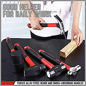 SEDY 5-Piece Hammer Set - 24oz Ball Pein Hammer | 22oz Claw Hammer | 32oz Rubber Mallet | 3lb Sledge Hammer | 3lb Cross Pein Hammer