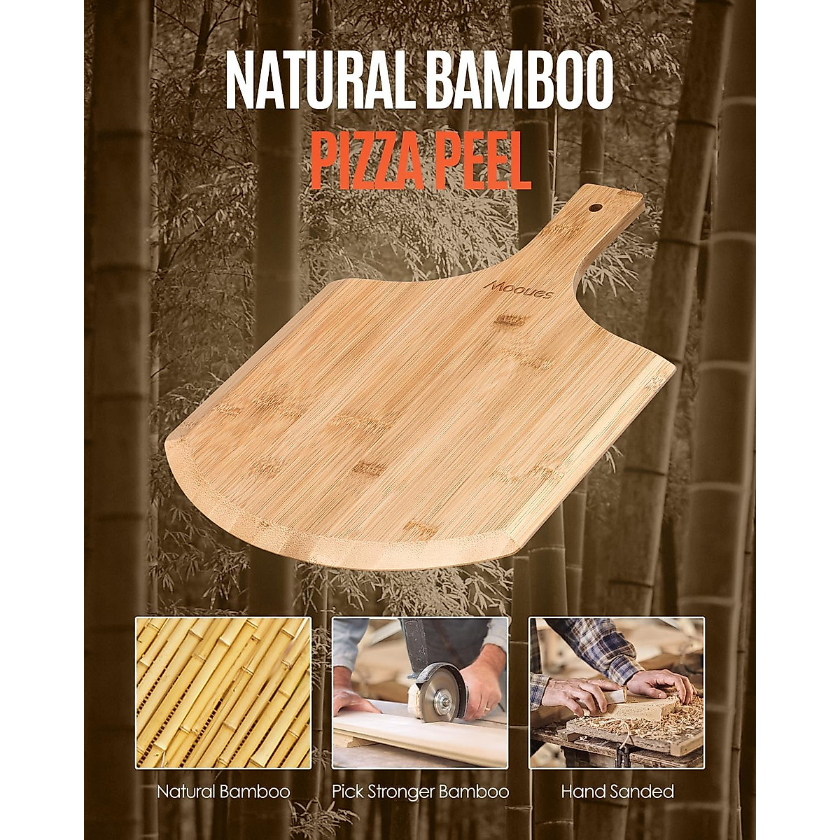 Pizza Peel 12 Inch, Natural Bamboo Pizza Peel Pizza Paddle Spatula Oven Accessory for Large Wood Pizza Board For Transferring & Serving, Wood Pizza Cutting Board for Cheese Bread Fruit Vegetabl