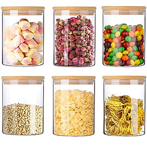 Glass Storage Jars with Airtight Bamboo Lid, Gencywe 27 OZ Glass Food Storage Jar with Labels, Airtight Glass Canisters, Clear Kitchen Container for Candy, Cookie, Rice, Coffee Beans, Snacks, Spices