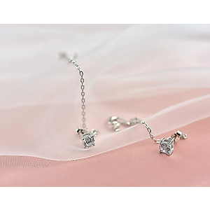 Cubic Zirconia Earrings - Crystal Ear Cuff Earrings Chain Sterling Silver Hypoallergenic Cubic Zirconia Earrings Rhinestones Drop Dangle Earrings 2 in 1 earrings Gifts for Women