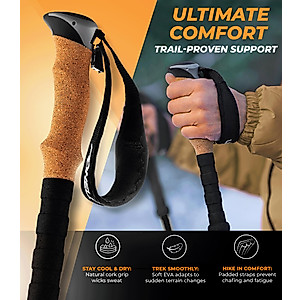 Foxelli Hiking Poles – Lightweight & Collapsible with Comfortable Cork Grips, Easily Adjustable for All Heights, Includes Carry Bag and Accessories