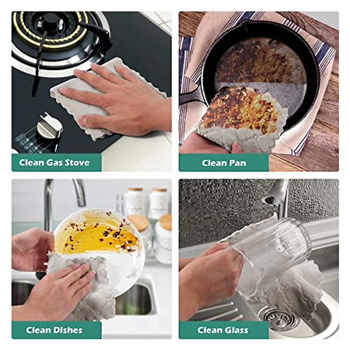 UMANI 12 Pack Kitchen Dish Cloths, Ultra Soft Absorbent Quick Drying Dish Towels, Nonstick Oil Microfiber Cleaning Cloth, Machine Washable Coral Fleece Cleaning Rags (Grey)