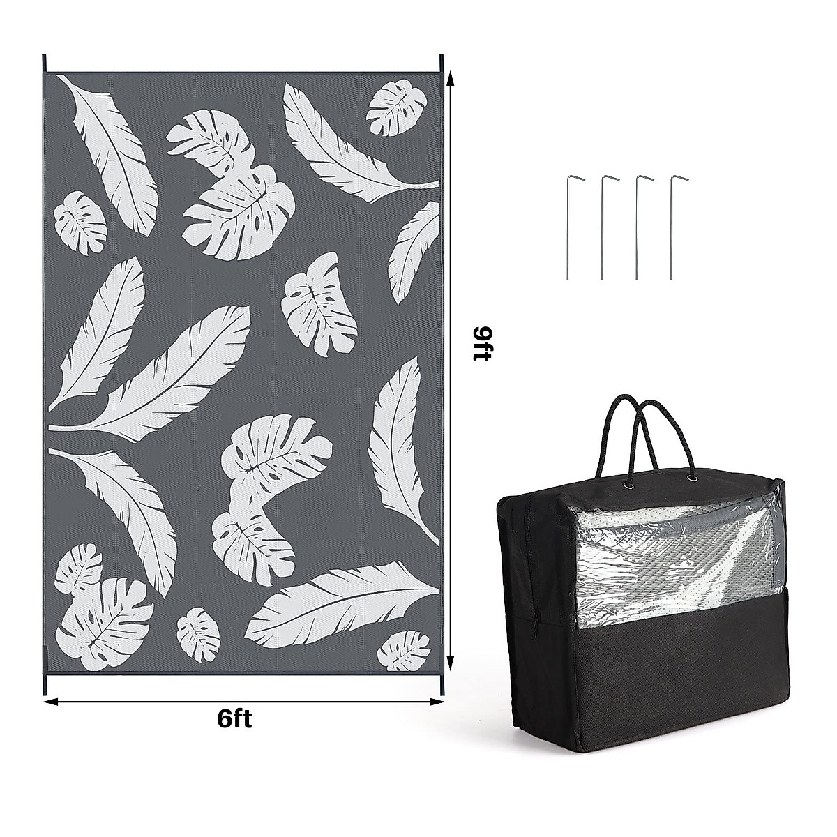 Lavezee Outdoor Rugs 6x9 Waterproof Indoor Outdoors Camping Area Rug for Patio, RV, Picnic, Bedroom, Kitchen, Reversible Portable Large Floor Mat