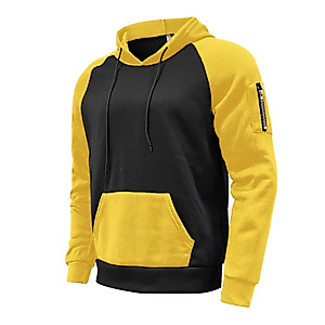 Muscularfit recent orders Mens Big and Tall Hoodies Pullover Color Block Long Sleeve Gym Workout Hoodies Casual Lightweight Sweatshirt 2023 mens sweatshirts hoodies zip up front Yellow 3X