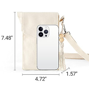 Mkono Small Crossbody Cell Phone Purse for Women Boho Canvas Phone Bag with Tassel Lightweight Cute Travel Purse Tiny Shoulder Handbag for Shopping Sport Camping Work