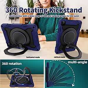 ROISKIN for iPad Air 5th 4th Generation Case 10.9 inch and iPad Pro 11 inch Case 4th 3rd 2nd 1st Gen for Kids (Without Screen Protector), 360 Kickstand Handle Shoulder Strap Case