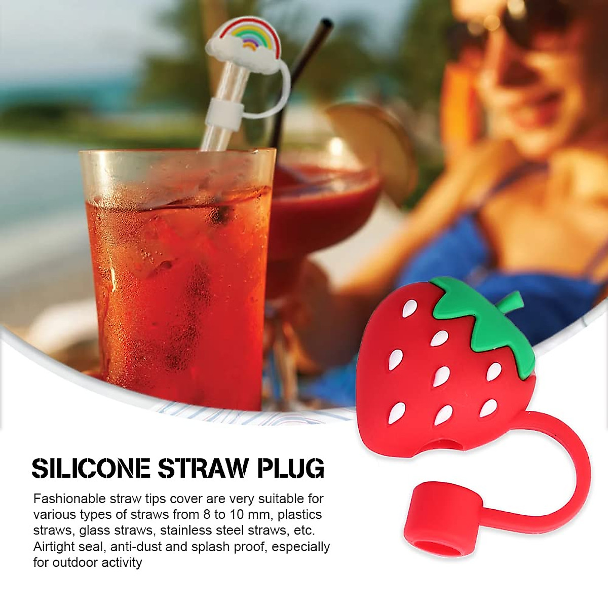 Auspolo Straw Replacement 40oz and 4 Pack Straws Cover for Stanley Cup Accessories, 6pcs Long Reusable Straws for Stanley 40 oz Tumbler with Handle, Stanley Straw Covers Cap for Stanley Cup