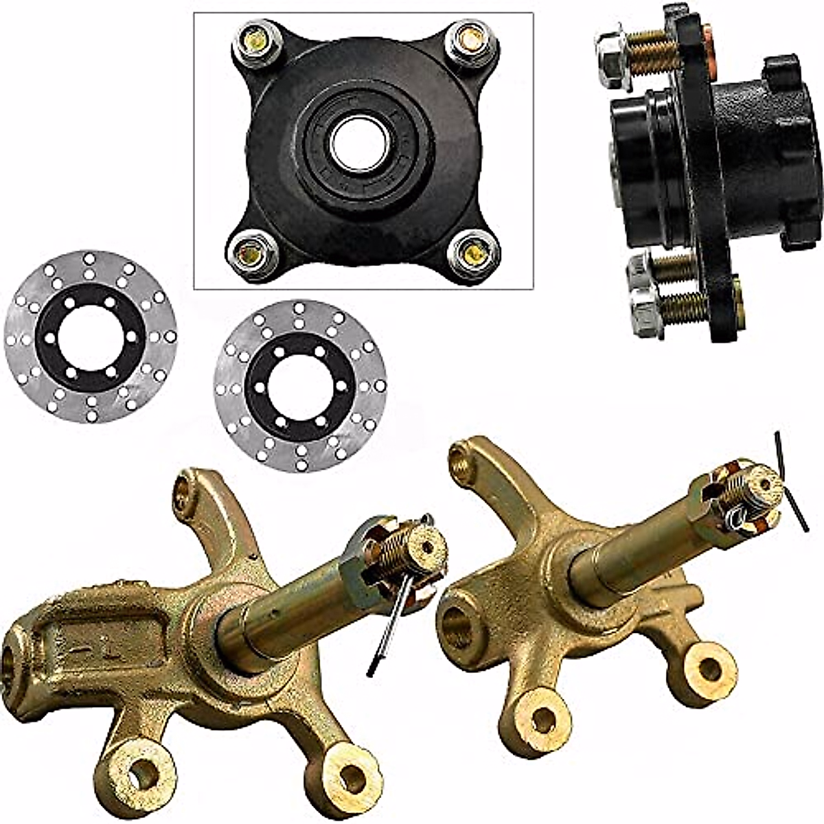 PanDair Upgraded 4 Stud Wheel Hub Front Steering Spindle Brake Disc Rotor,Front Steering Knuckle Hub Assembly for 125cc 150cc 200cc Quad Dirt Bike Go Kart Buggy 4 Wheeler ATV UTV DIY