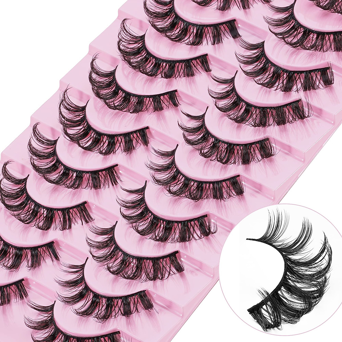 Kanviensl False Eyelashes 10 Pairs Russian Strip Lashes Russian Lashes 3D Effect D Curl 10MM Reusable Lightweight Fake Eyelashes Ideal for Girls Daily Use
