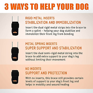 NeoAlly - 3-in-1 Dog Splint Front Leg Support, Front Leg Brace with Rigid and Spring Inserts, Dog Leg Sleeve for Pet Mobility, Stability, & Protection, With Reflective Straps, L-XL, 1 Pair