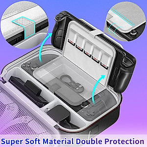 Mooroer Steam Deck Case, 2024 Upgrade Steam Deck Carrying Case, Large Capacity Storage Case for Steam Deck/Steam Deck OLED Console & Accessories, Built-in AC Adapter Charger Storage, Black