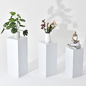 Vincidern 3PCs Metal Pedestal Stand for Party, White Display Pedestal Stands Pillars for Wedding, Sculpture Display Stand Column Decoration Pedestal Cube