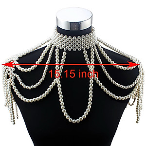 Florate Chunky Bead Pendant Choker Long Statement Necklace for Women Costume Pearl Beaded Chain Shoulder Body Jewelry (White)