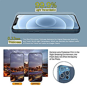 QHOHQ 3 Pack Screen Protector for iPhone 12 Pro Max 6.7" with 2 Pack Tempered Glass Camera Lens Protector, Ultra HD, 9H Hardness, Scratch Resistant, Easy Install - Case Friendly