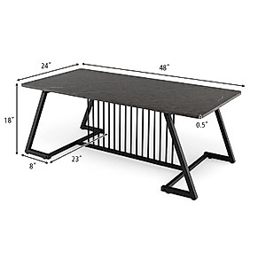 Giantex Modern Coffee Table, 48" x 24" Rectangular Coffee Table with Marble Spacious Tabletop & Adjustable Feet, Large Tea Table for Living Room Office Reception Room (Black)